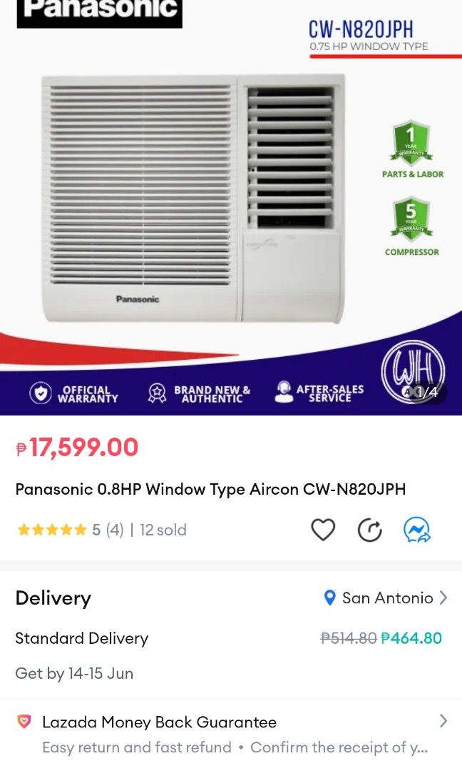 Panasonic .75 Hp Window Type AirCon, TV & Home Appliances, Air ...