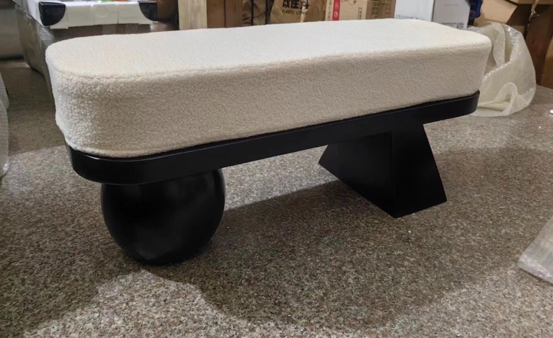 PLOLE Modern Boucle Wood Bench, Furniture & Home Living, Furniture ...