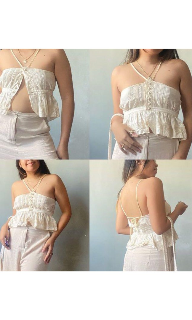 REWORKED HALTER CROP TOP on Carousell