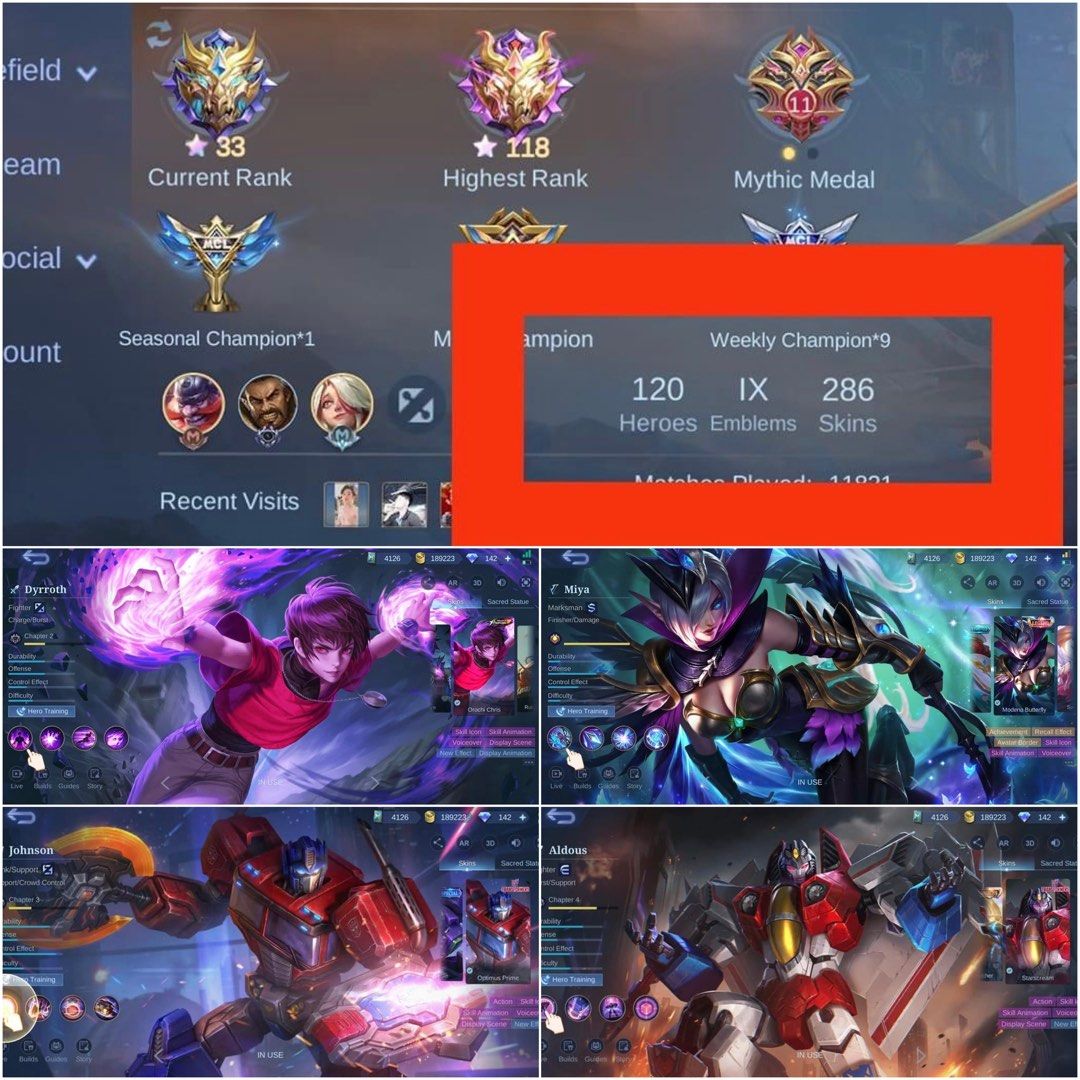 SKINS 286, MIYA LEGEND, 3 TRANSFORMER, DYRROTH KOF, HAYA ANNUAL STAR ...