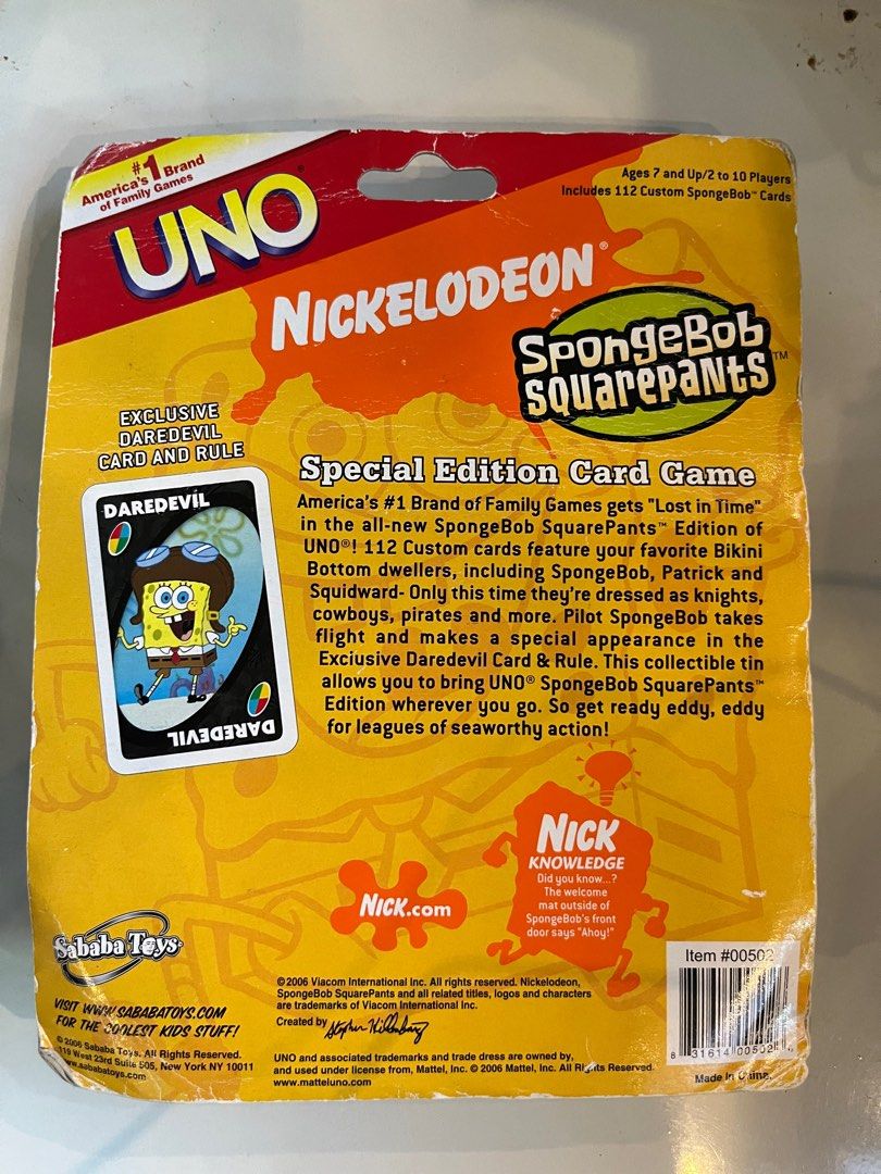 SpongeBob UNO, 興趣及遊戲, 玩具 & 遊戲類 - Carousell