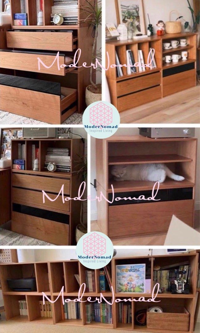 Stackable Modular TV Console Drawers Sideboard Rattan Side Console ...