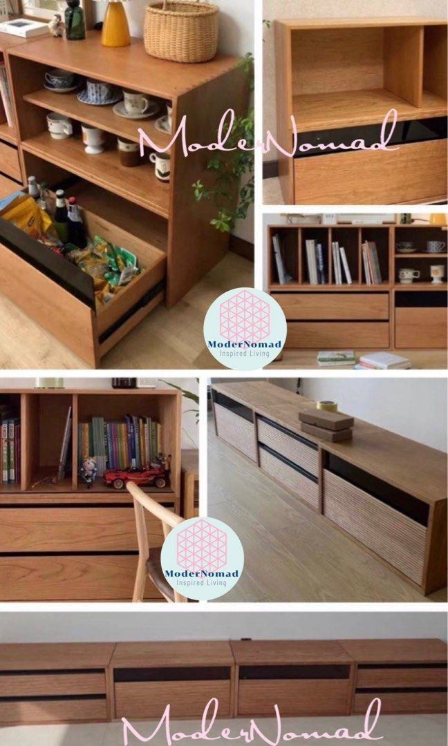 Stackable Modular TV Console Drawers Sideboard Rattan Side Console ...