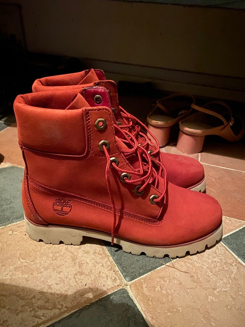 Timberland Red Boots, Women's Fashion, Footwear, Boots on Carousell