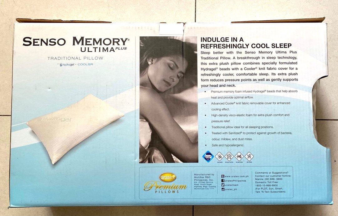 Uratex Senso Memory Ultima Plus Traditional Pillow infused with Hydrogel Beads and enhanced with ...