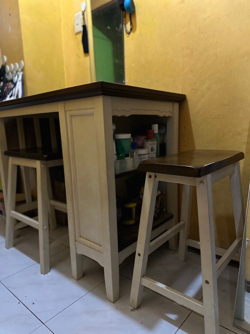 Vanity / Study Table with 2 stools and side shelves on Carousell