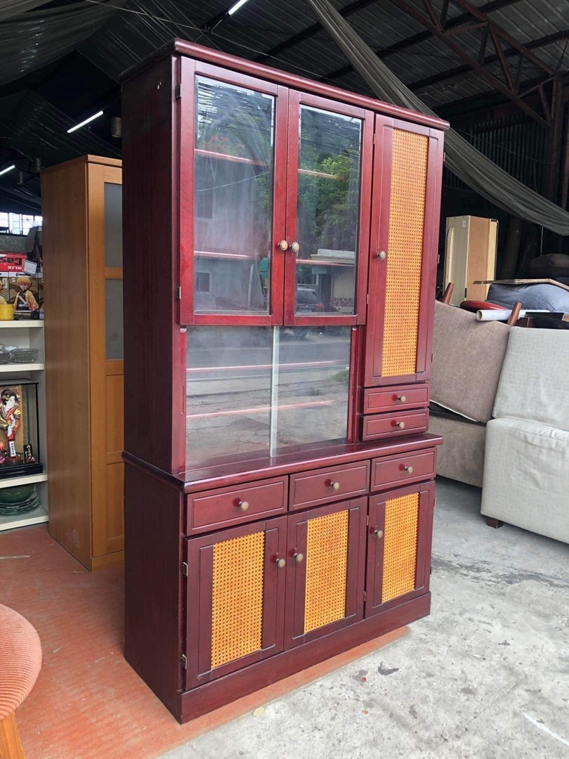 Vintage rattan accent platera/display cabinet 37L x 18W x 79H inches ...