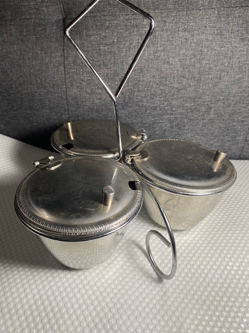 Vintage Vollrath Metal Condiment 3 Bowl Set withCaddy on Carousell