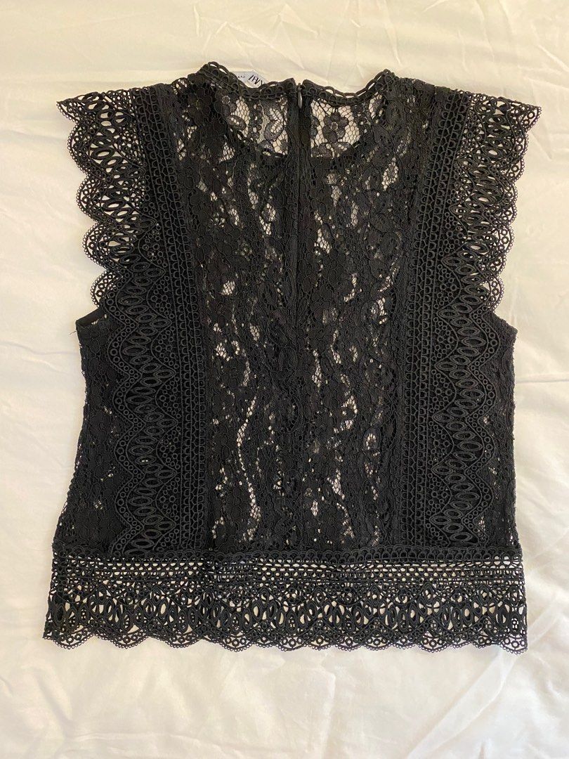zara black lace top, Women's Fashion, Tops, Blouses on Carousell
