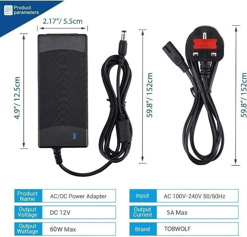 [575A] DC 12.6V 3A Power Supply Adaptor 60W 36W, AC 100-240V to DC 12 ...