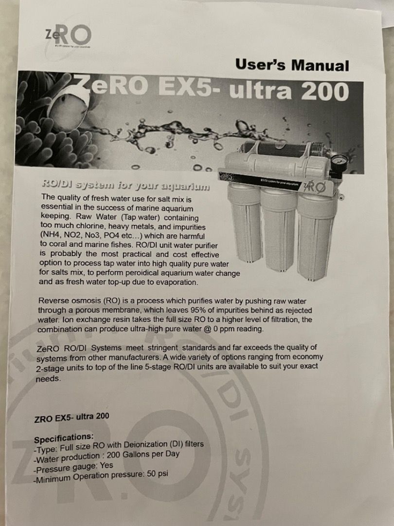 5 stages Zero EX5 ultra RO/DI system, Pet Supplies, Homes & Other Pet ...