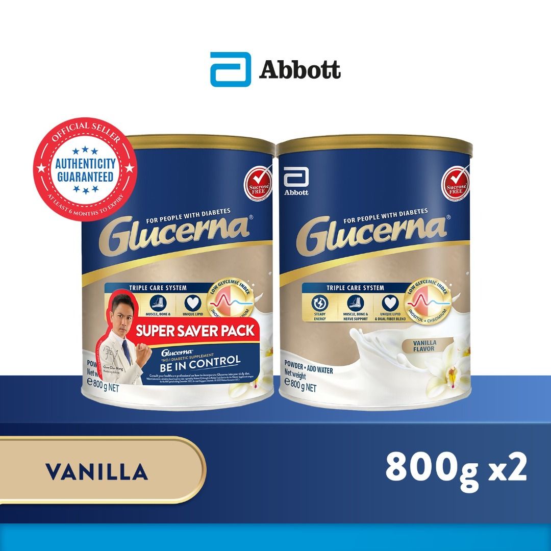 [800g x 2 tins] Glucerna Triple Care Powder - Vanilla / Wheat Flavour Super Saver Pack 800 g per ...