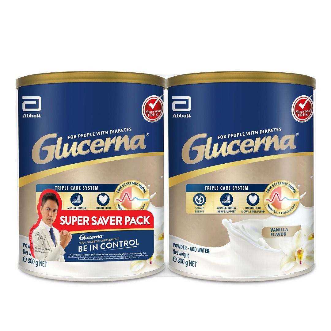 [800g x 2 tins] Glucerna Triple Care Powder - Vanilla / Wheat Flavour Super Saver Pack 800 g per ...