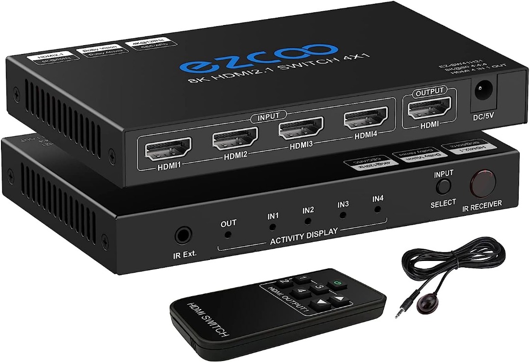 8K HDMI 2.1 Switch 4K 120Hz 4x1 48Gbps VRR CEC ARC HDCP2.3 HDR10 8K ...