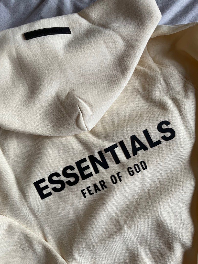 essentials ss21 cream logo hoodie, Men's Fashion, Tops & Sets, Hoodies ...