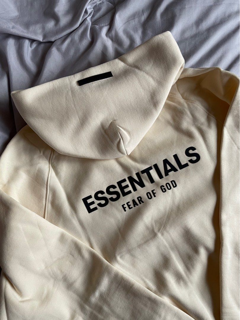 essentials ss21 cream logo hoodie, Men's Fashion, Tops & Sets, Hoodies ...