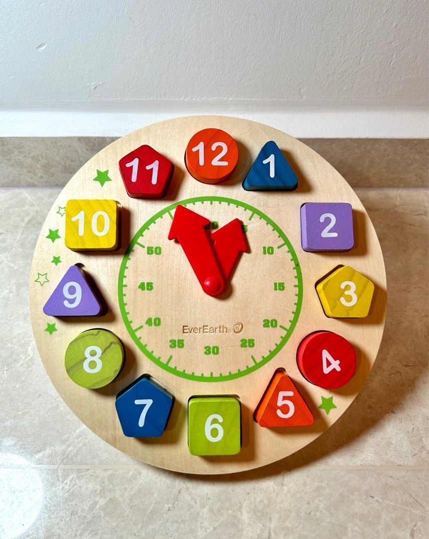 Ever Earth Wooden Clock Blocks, Hobbies & Toys, Toys & Games on Carousell