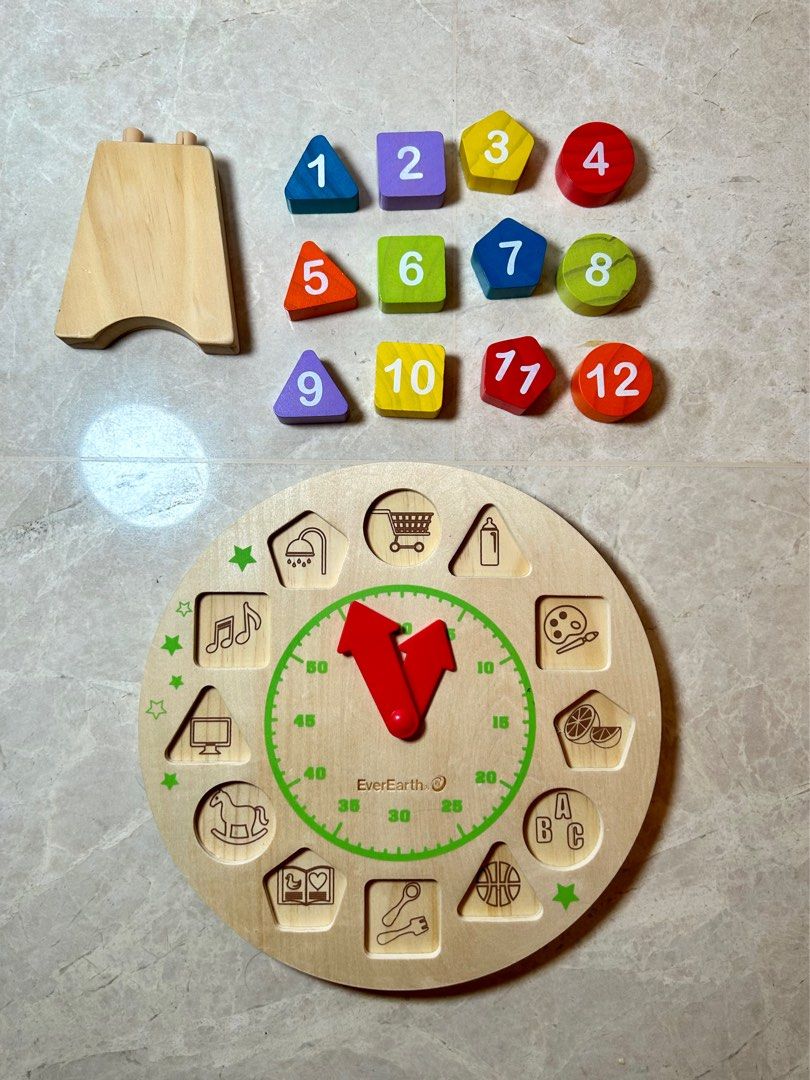 Ever Earth Wooden Clock Blocks, Hobbies & Toys, Toys & Games on Carousell