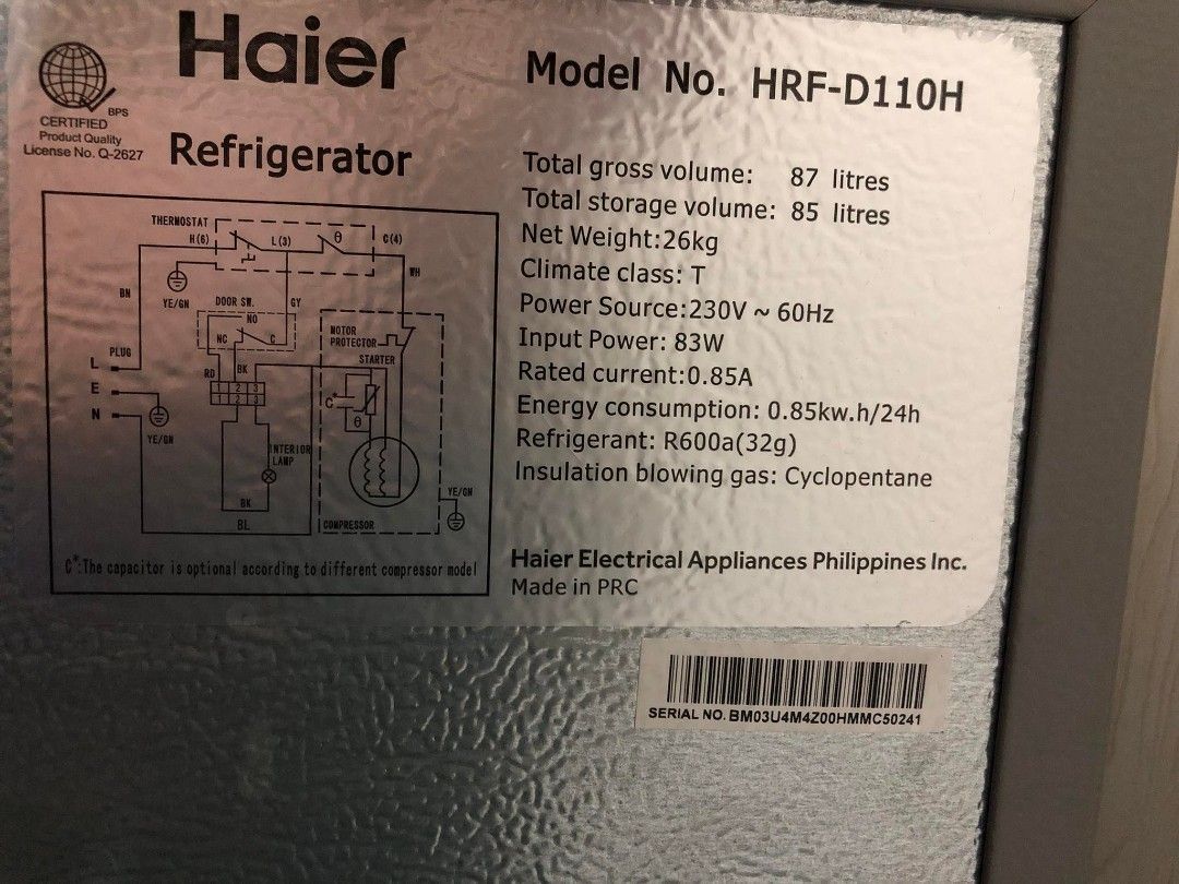 Haier HRF-D110H 3.1 cu.ft. Two Door Personal Refrigerator on Carousell