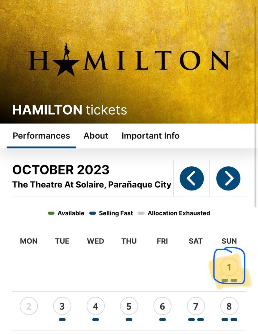Hamilton Manila 1st Oct 1pm VIP Orchestra Right Row K, Tickets ...