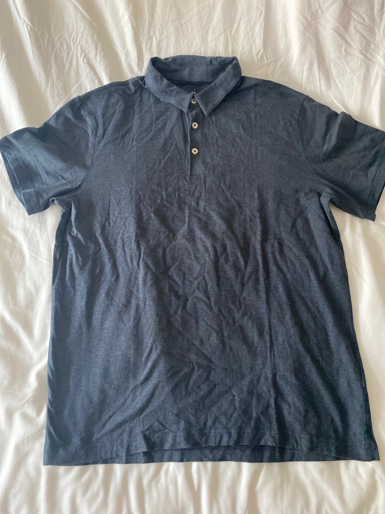 H&M MEN Navy Blue Collar Shirt, Men's Fashion, Tops & Sets, Tshirts ...