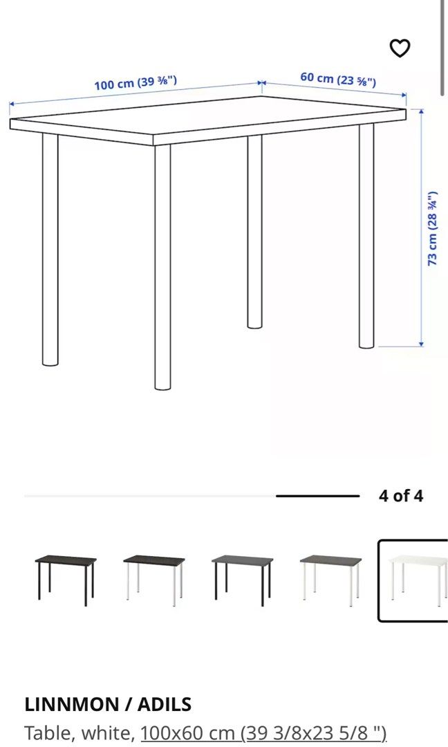Ikea Table White 100 cm x 60 cm, Furniture & Home Living, Office ...