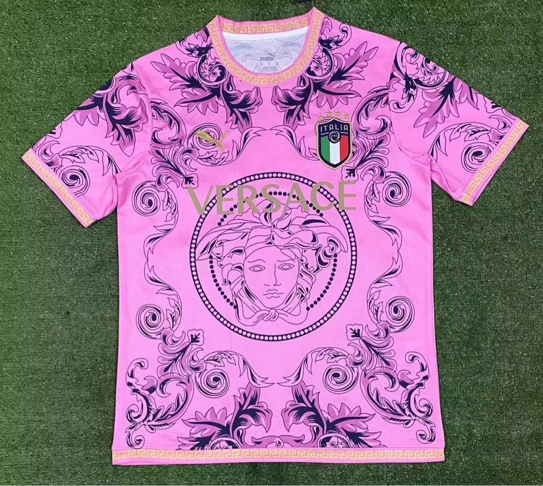 Italy X Versace Pink Jersey 23-24 Fan version Versace Football Jersey ...