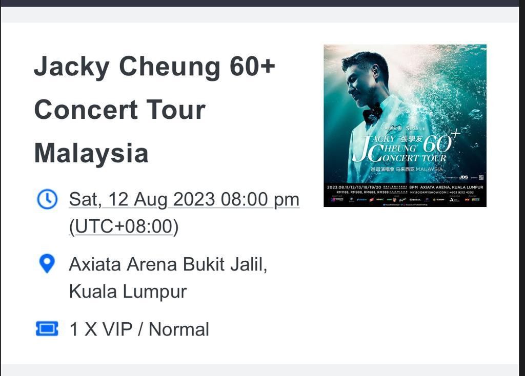 Jacky Cheung Malaysia Concert, Tickets & Vouchers, Event Tickets on Carousell