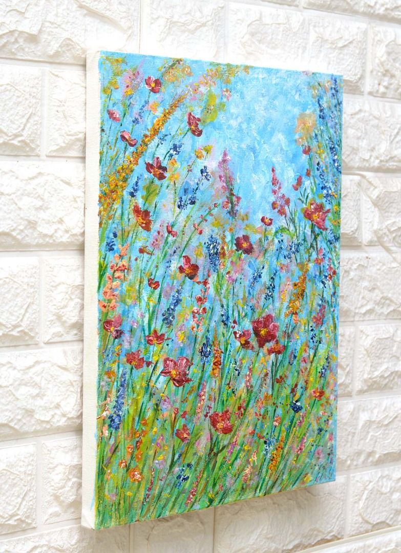 Lukisan Kanvas Acrylic 100% Asli 30x40-Abstract Wild Flowers, Desain & Kerajinan Tangan, Karya ...
