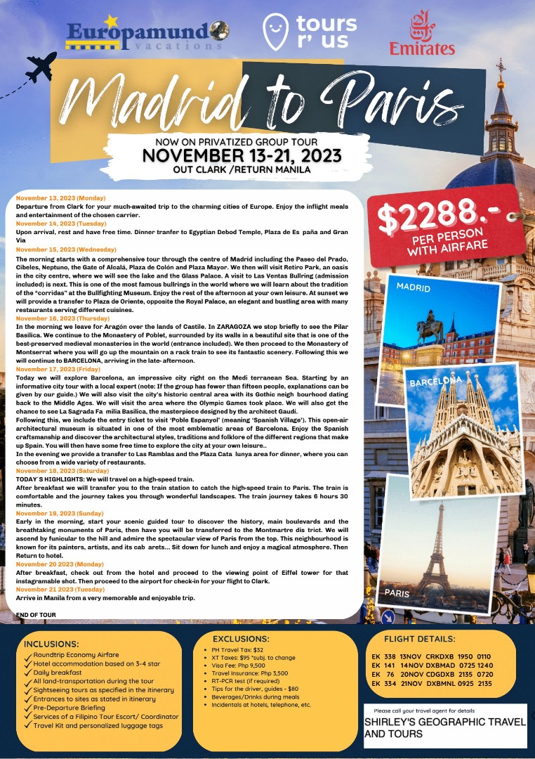 Madrid to Parid Group Tour on Carousell