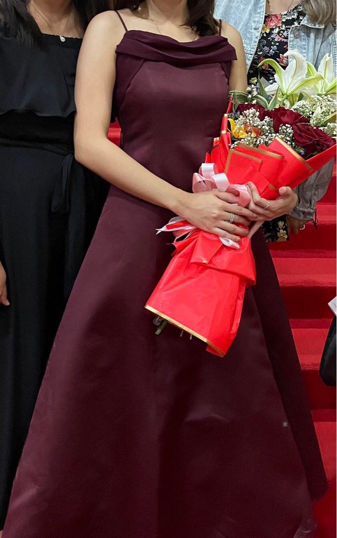 Maroon Ball Gown Long Gown Formal, Women's Fashion, Dresses & Sets ...