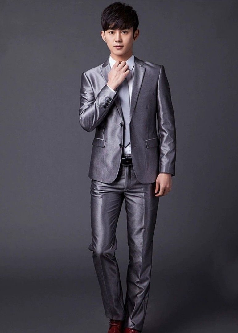 Men silver suit 7pc suit men prom suit groomsmen suit, Men's Fashion ...