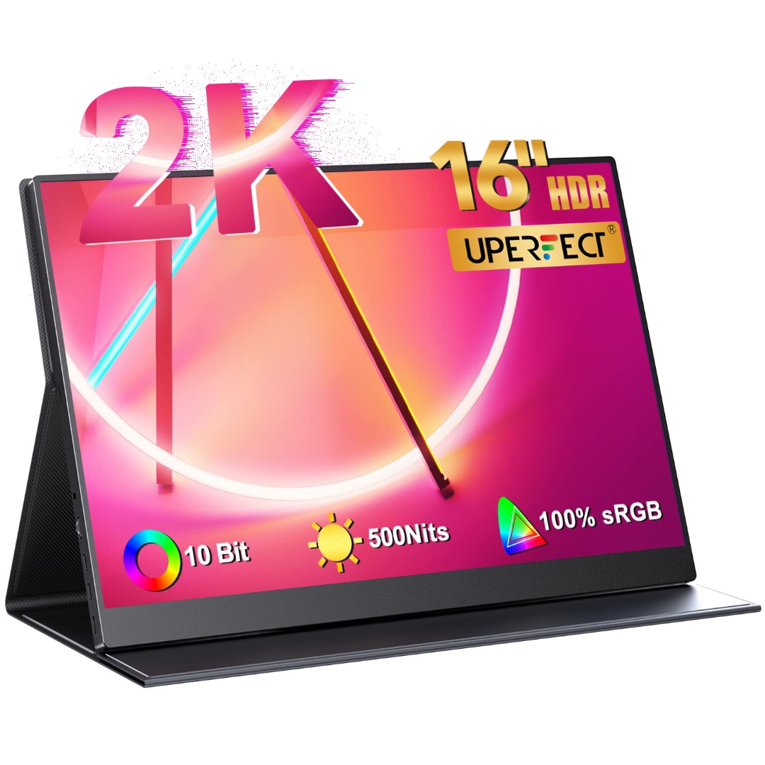 Portable Monitor 2K 16.1’’, UPERFECT 500 Nits 10 Bit Frameless Portable ...