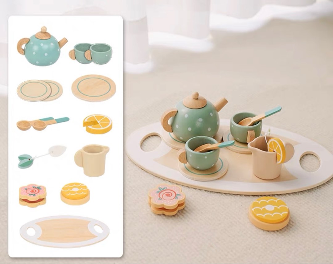 Pretend Play Afternoon Tea Set Wooden Toy, Hobbies & Toys, Toys & Games ...