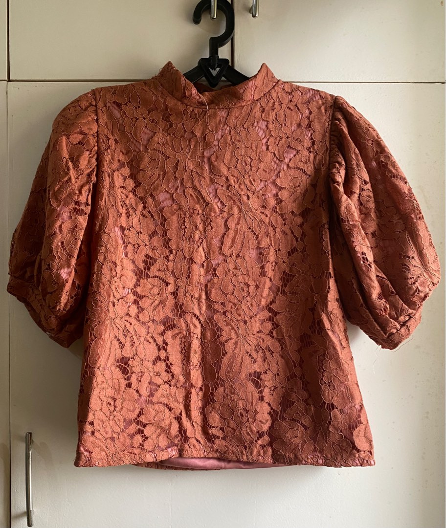 Puff Sleeve Blouse (in Rust) on Carousell