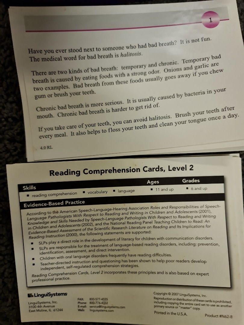 Reading comprehension cards, Hobbies & Toys, Toys & Games on Carousell