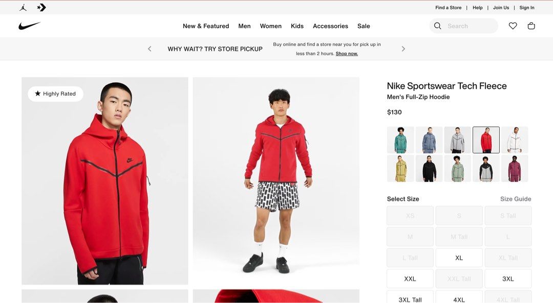 Red Nike Tech Fleece Full Zip Hoodie, Men's Fashion, Coats, Jackets and Outerwear on Carousell