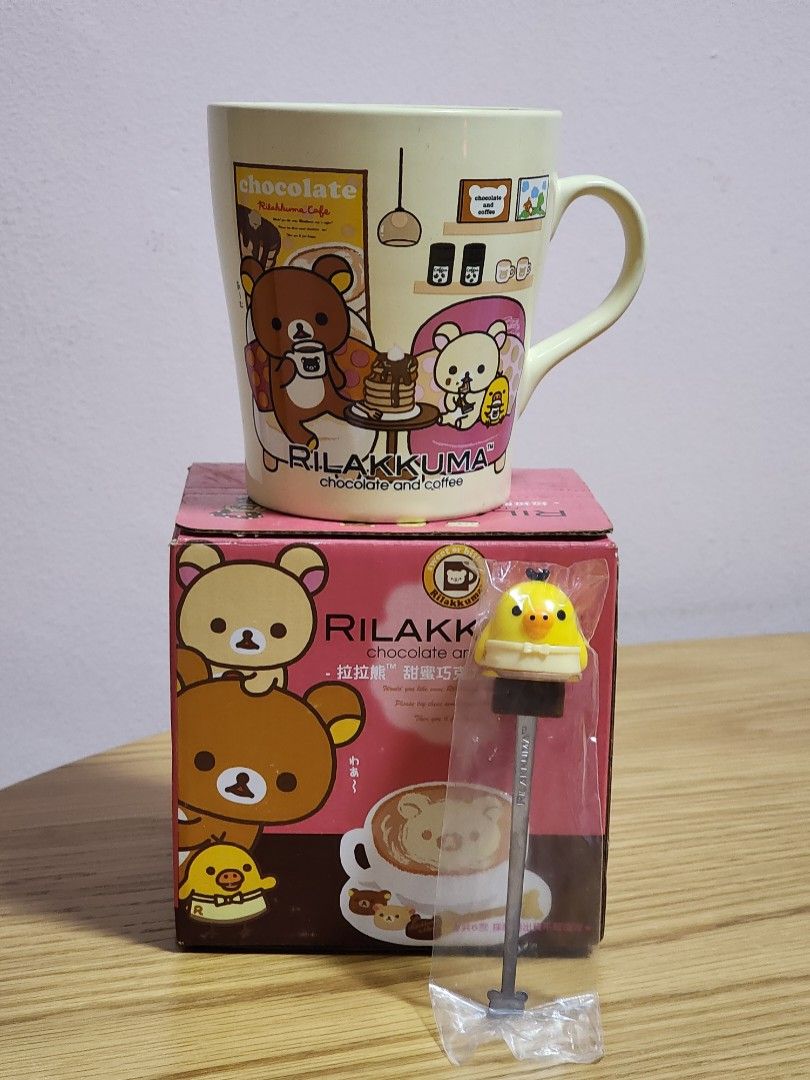 Rilakkuma Cream Mug Cup Chocolate and Coffee + Stirring Stick Figure ...