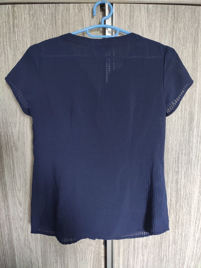 Samlin Ladies small office work semi formal blouse button down navy ...