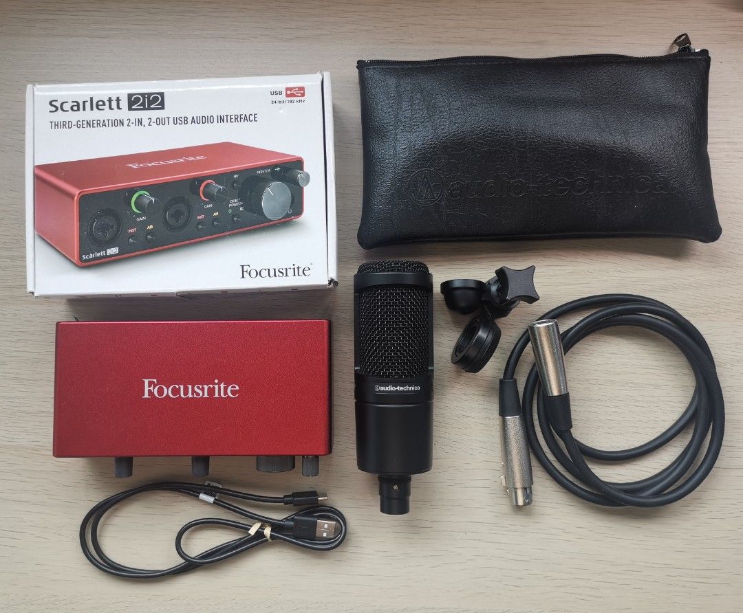 Scarlett 2i2 Gen 3 and AT2020 mic, Audio, Microphones on Carousell