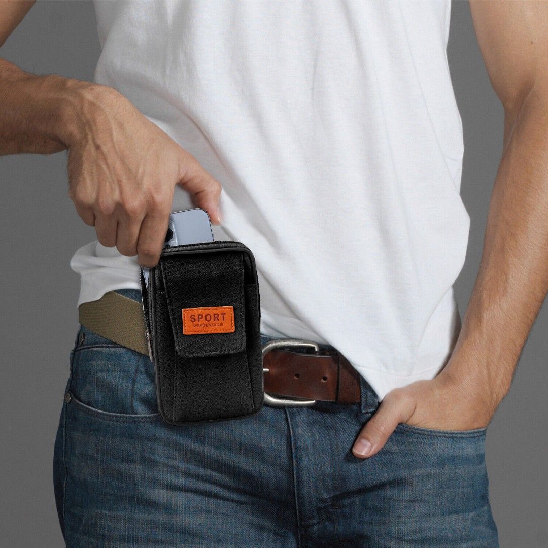 Tas Pinggang Pria Belt Loop Mini Waist Bag Canvas 2Layer Sporty Design ...