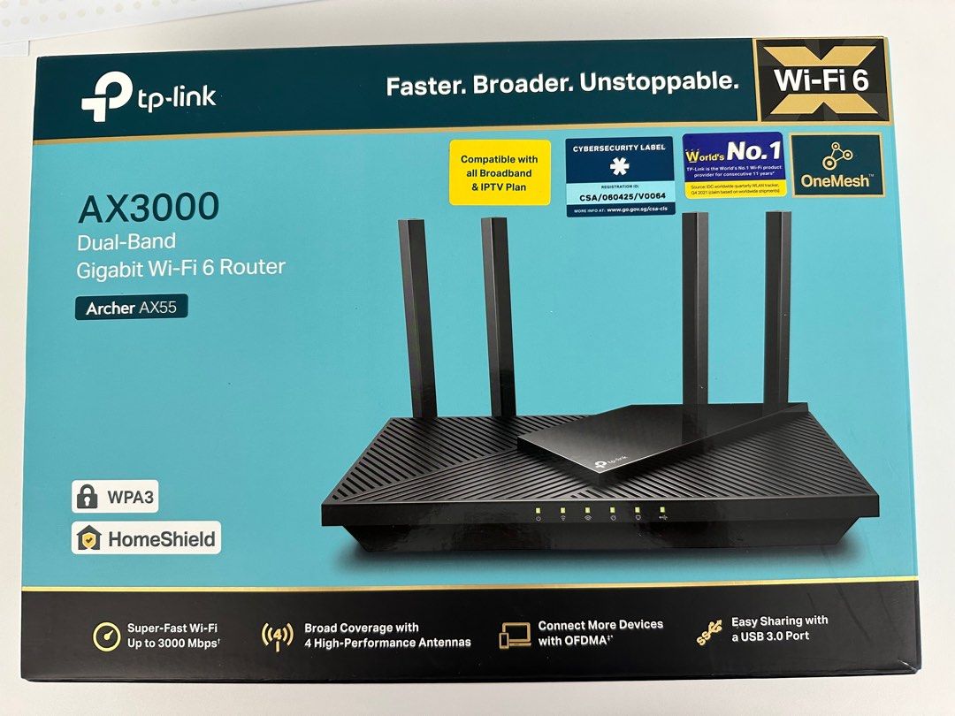 TP-Link AX3000 Dual Band Gigabit WiFi 6 Router - Archer AX55, Computers ...