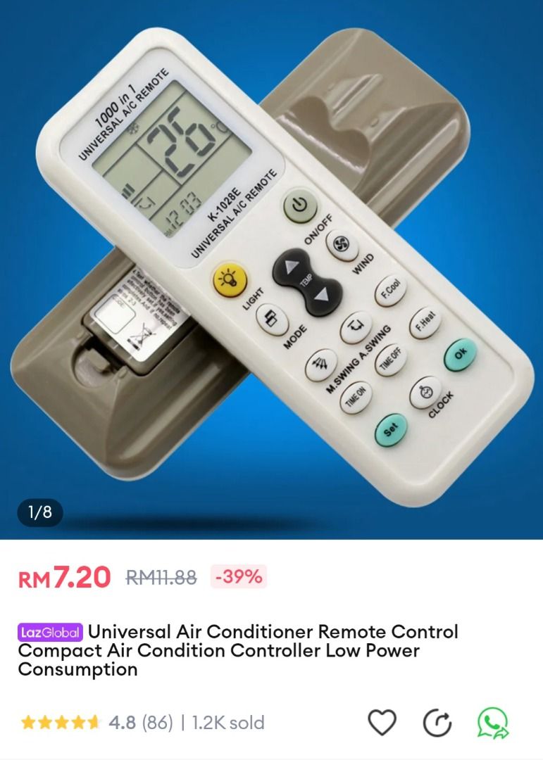 Universal Remote Control AC for Air Conditioning K1028E, TV & Home ...