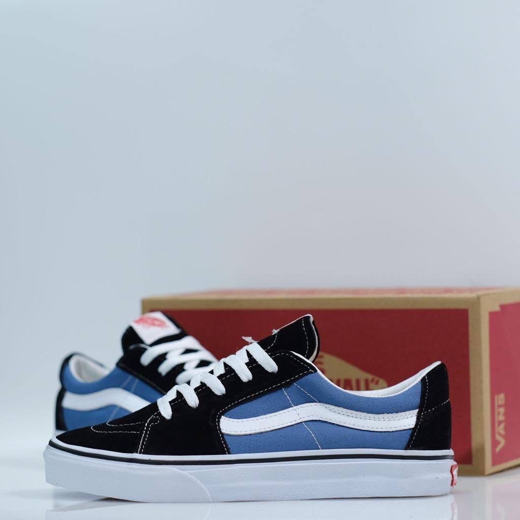 Vans Sk8 Low Classic Navy White, Fesyen Pria, Sepatu , Sneakers di Carousell