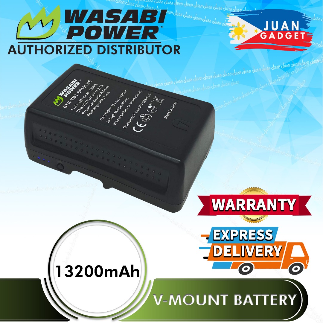 Wasabi Power V-Mount Battery BP190WS (14.4V, 13200mAh, 195Wh) for Digital Cinema Cameras and ...