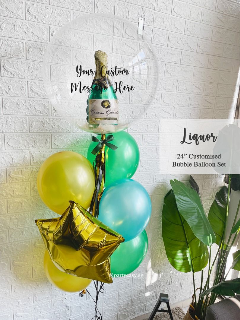 Whisky Liquor Stuffed Customised Bubble Balloons with Feathers Birthday ...