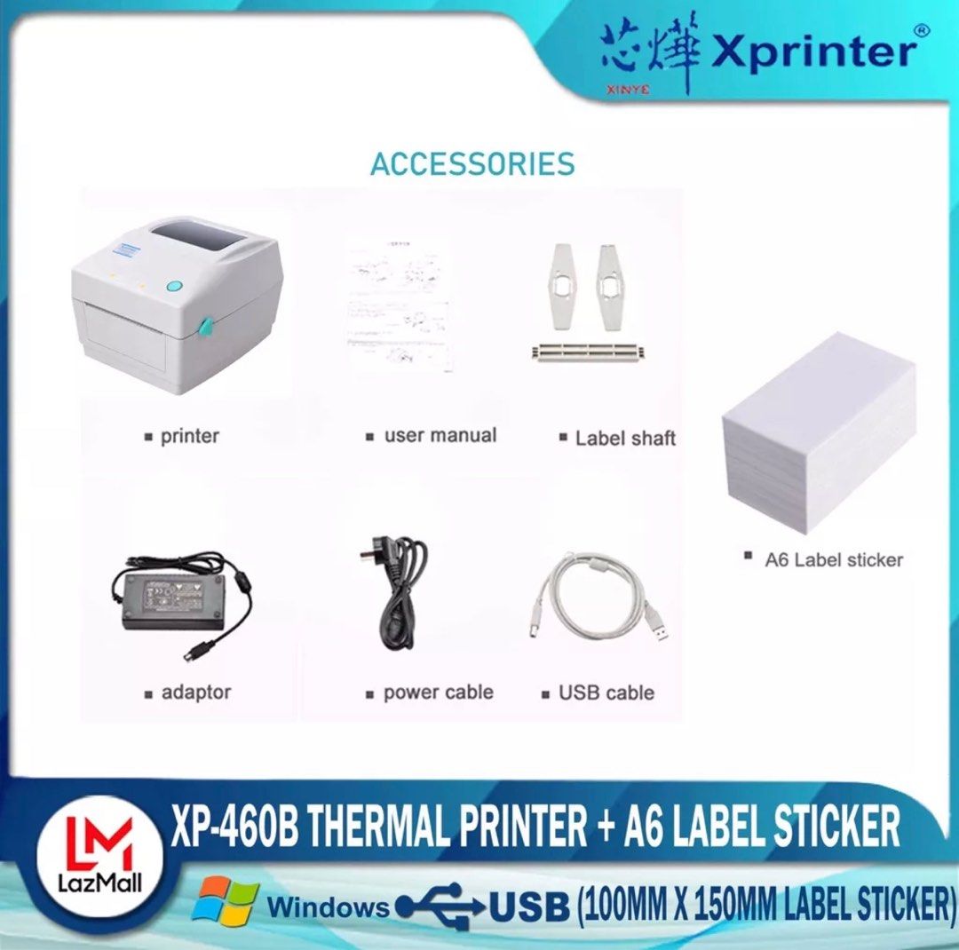 Xprinter XP-460B USB Only Airwaybill Printer + A6 Sticker Paper ...