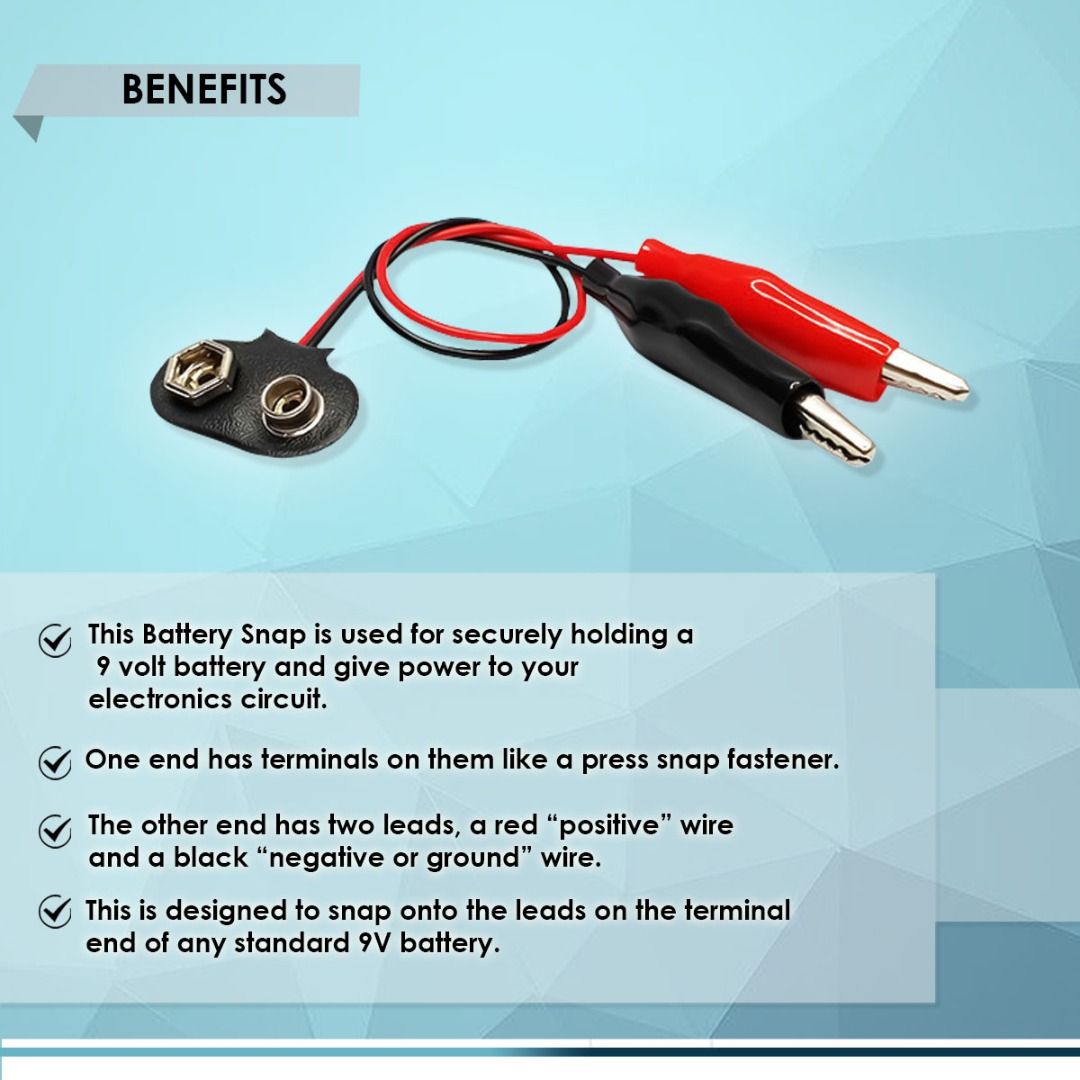 9V BATTERY SNAP CONNECTOR to ALLIGATOR CLIP 25mm, BEST FOR LED STRIP ...