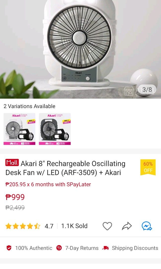 Akari rechargable fan on Carousell