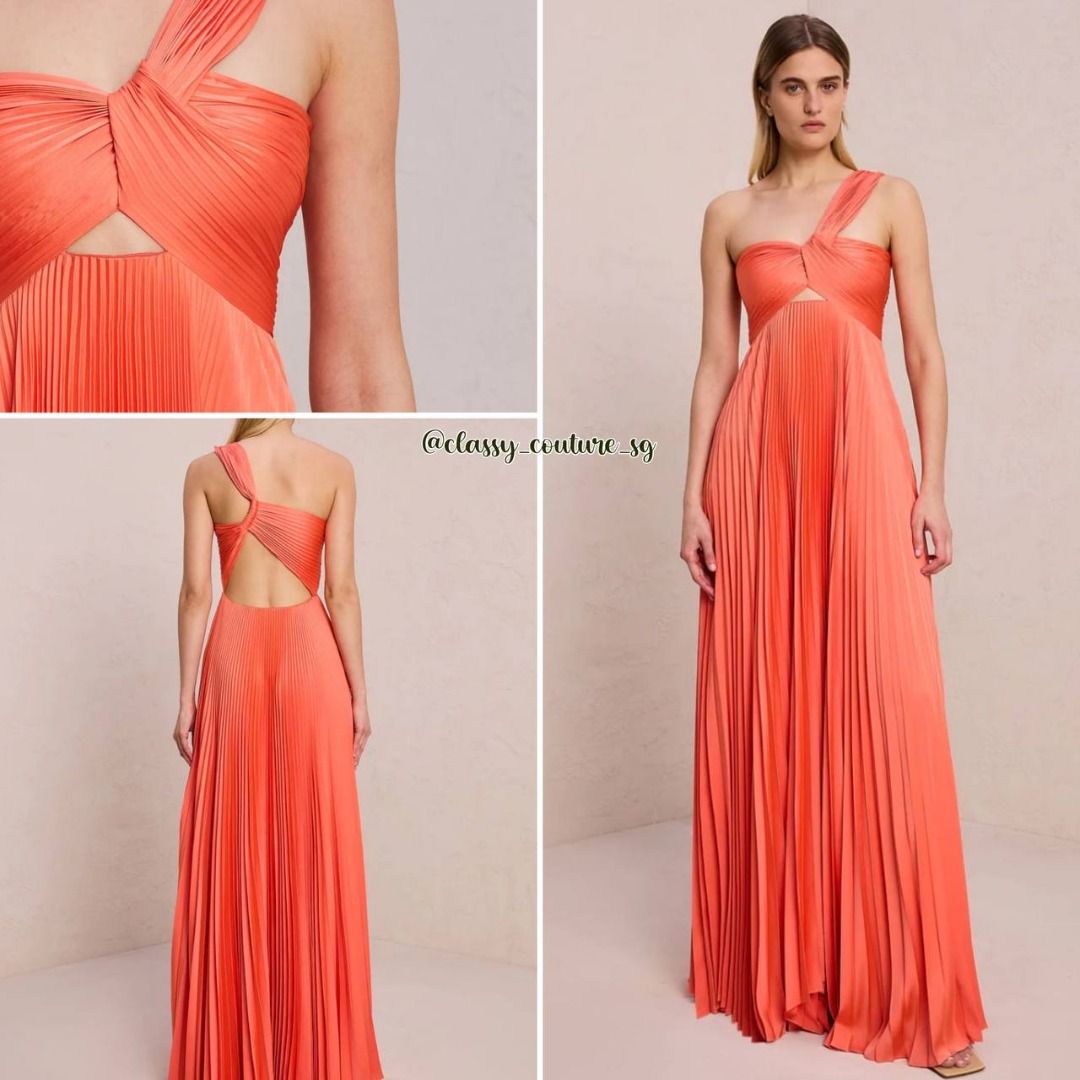 ALC Nessa Satin Pleated Maxi Dress toga one shoulder, Women's Fashion ...